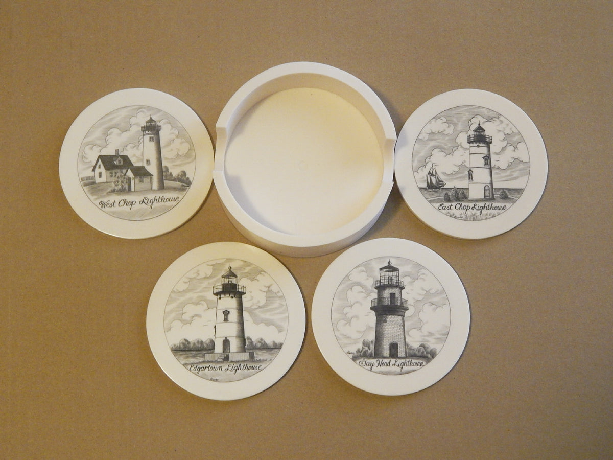 Scrimshaw Lighthouses of Martha's Vineyard Coaster Set – The Cape Cod Store