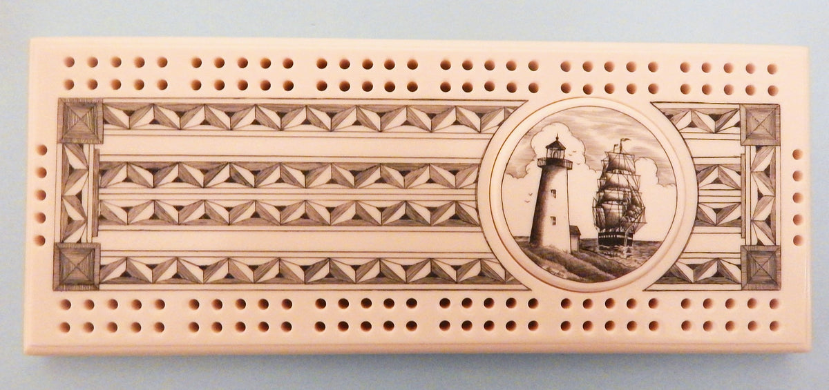 Scrimshaw Ship and Lighthouse Cribbage Board – The Cape Cod Store