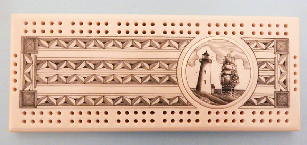 Scrimshaw Ship and Lighthouse Cribbage Board – The Cape Cod Store