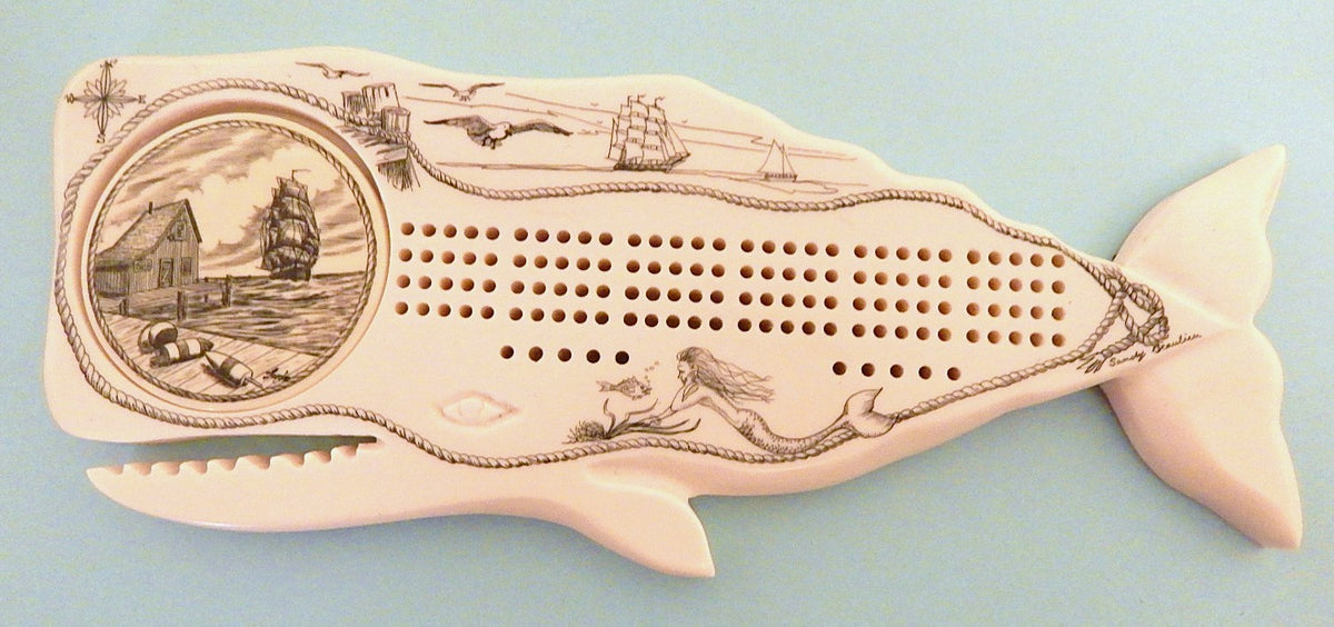 Scrimshaw Whale Cribbage Board w/ Ship and Dock Well Cover – The Cape ...